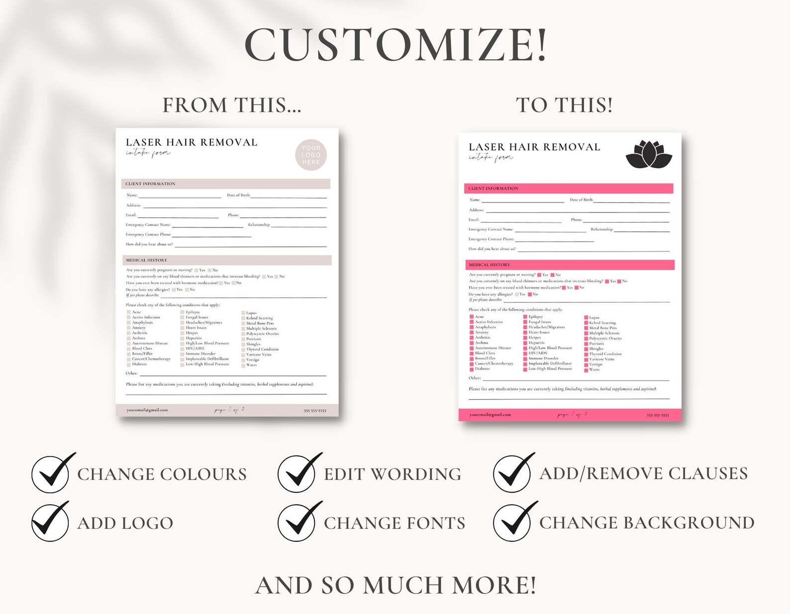 Laser Hair Removal Client Intake Form | Laser Hair Removal Consult Form ...