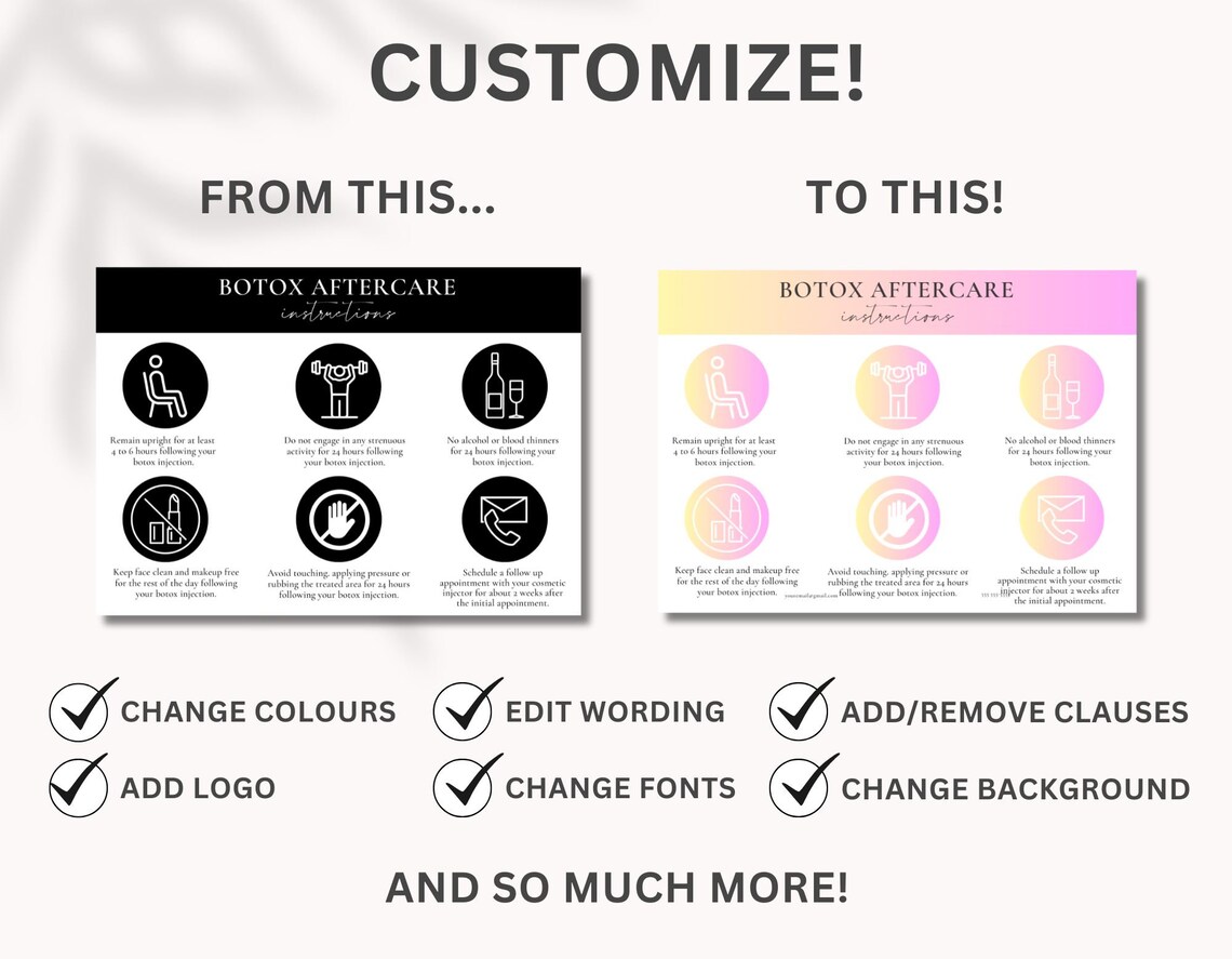 Illustrated Botox Aftercare Instructions Botox Client Form Botox ...