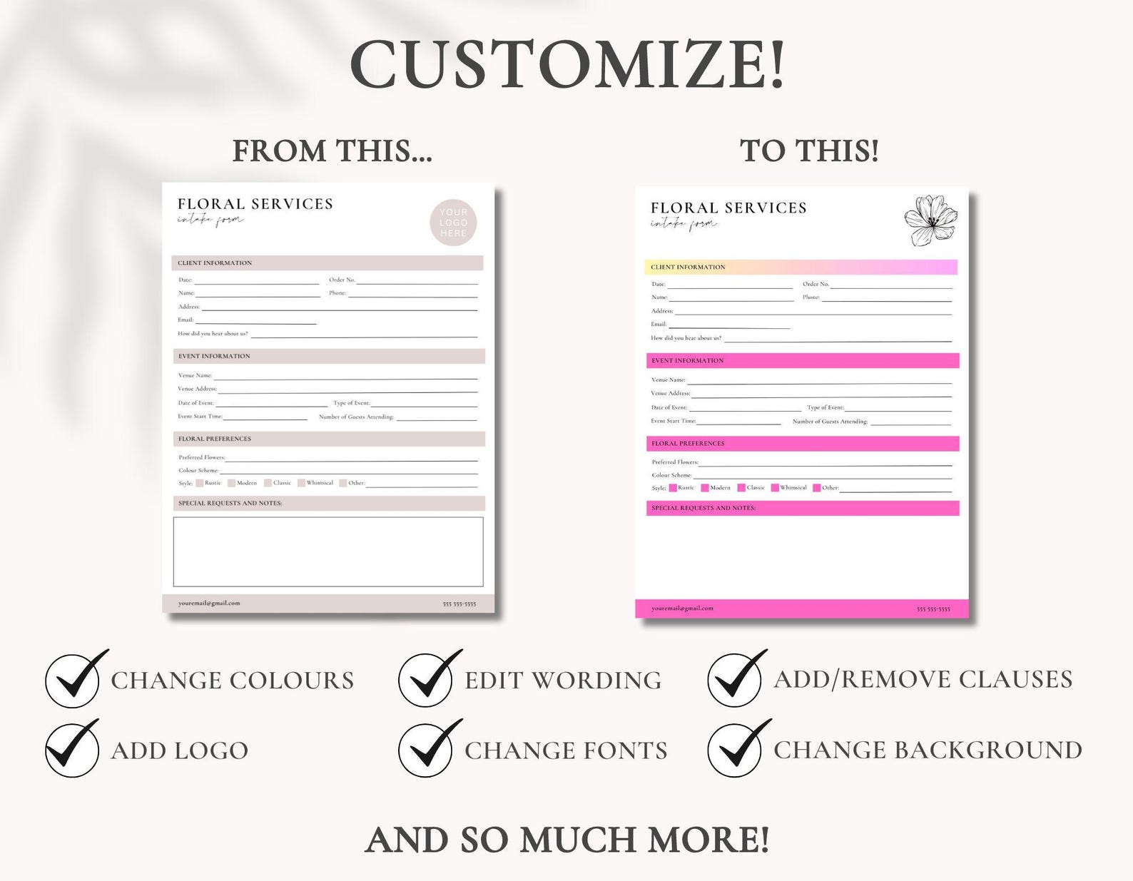 Flower Order Form Floral Services Client Intake Form Wedding Florist ...