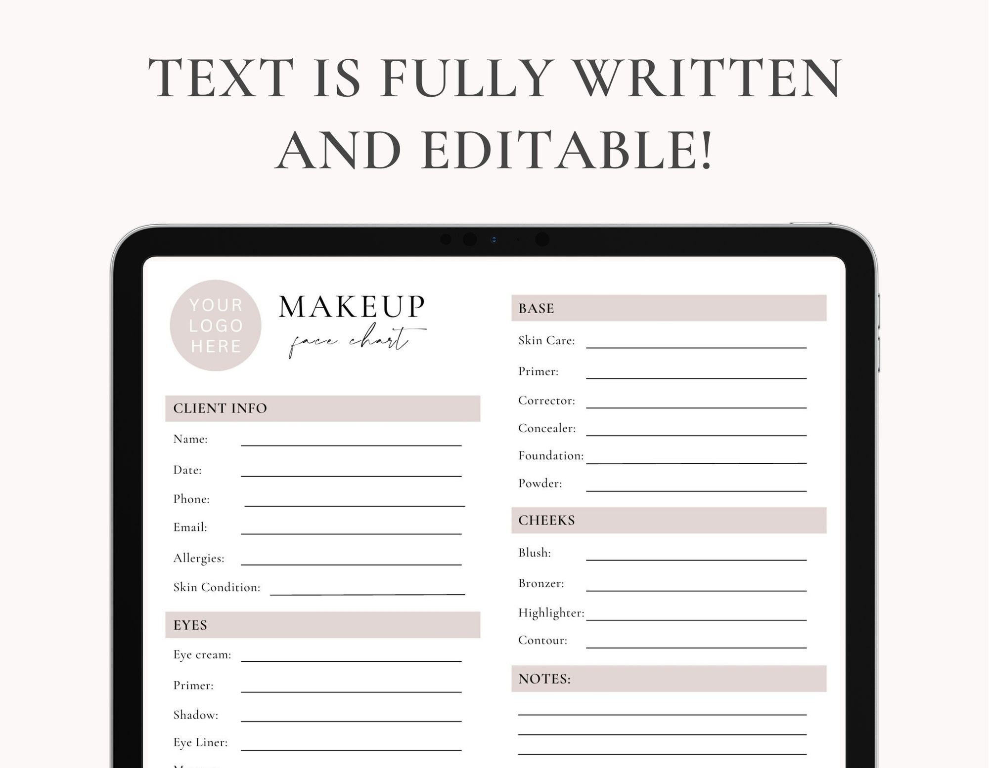Editable Makeup Face Chart Makeup Artist Template Makeup Artist ...