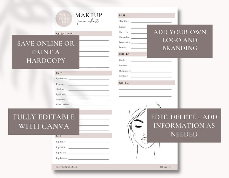 Editable Makeup Face Chart Makeup Artist Template Makeup Artist Document Editable Makeup ...