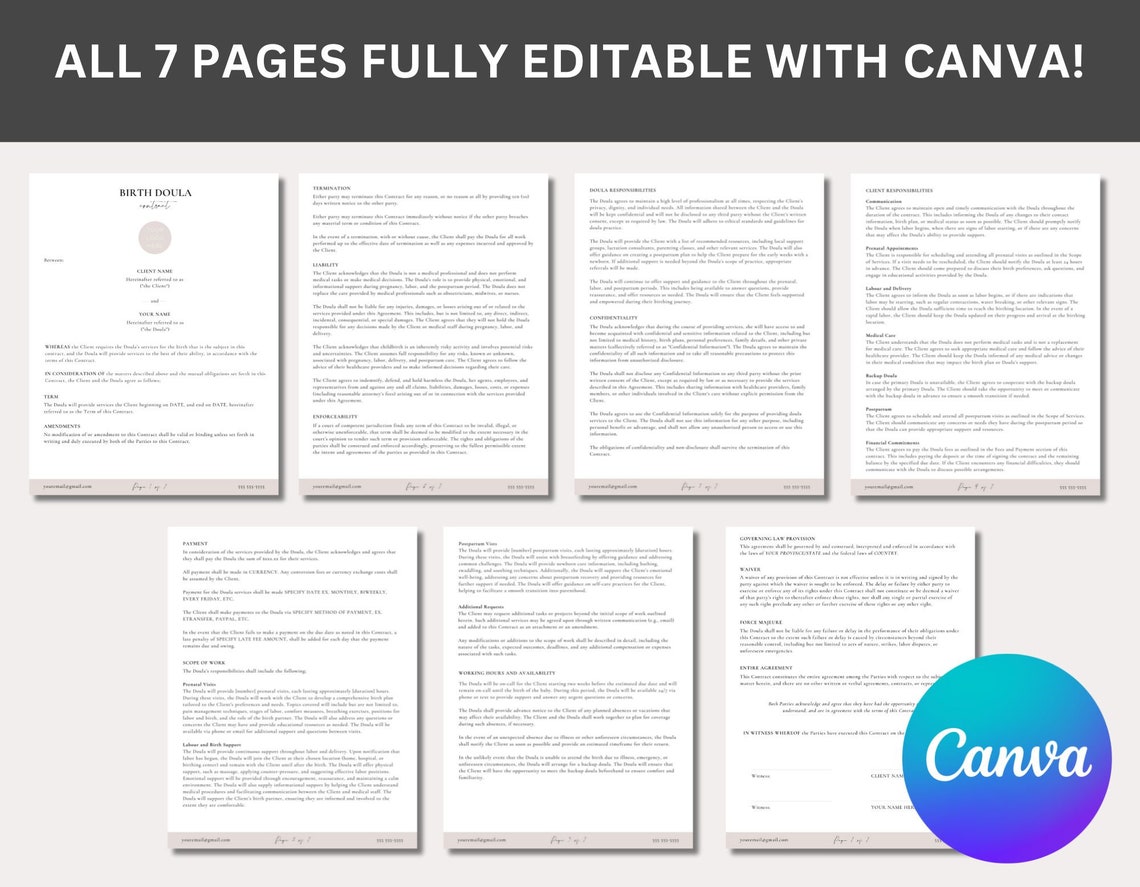 Birth Doula Contract Template Doula Services Agreement Doula Contract ...