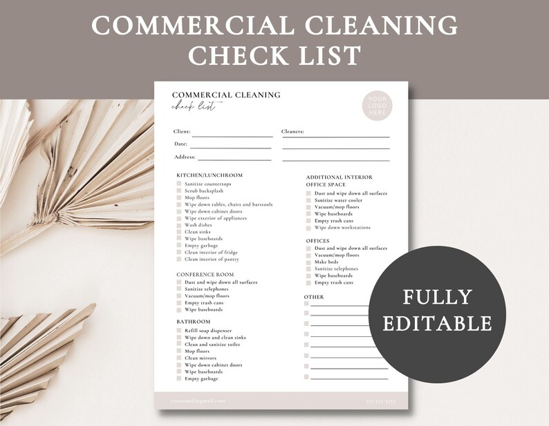 Commercial Cleaning Business Check List Editable Cleaning Check List ...