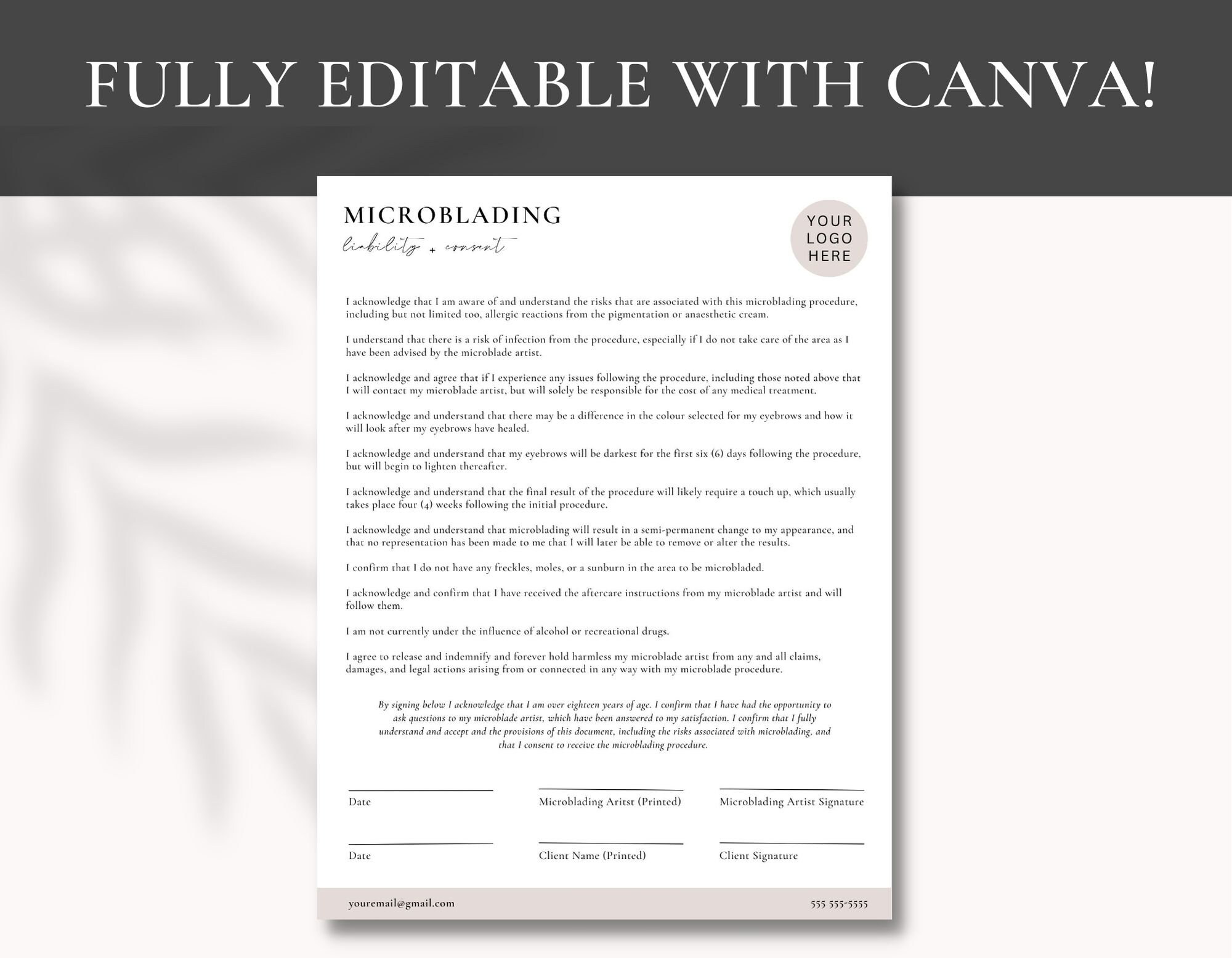 Microblading Client Consent and Liability Form | Editable Client Form ...