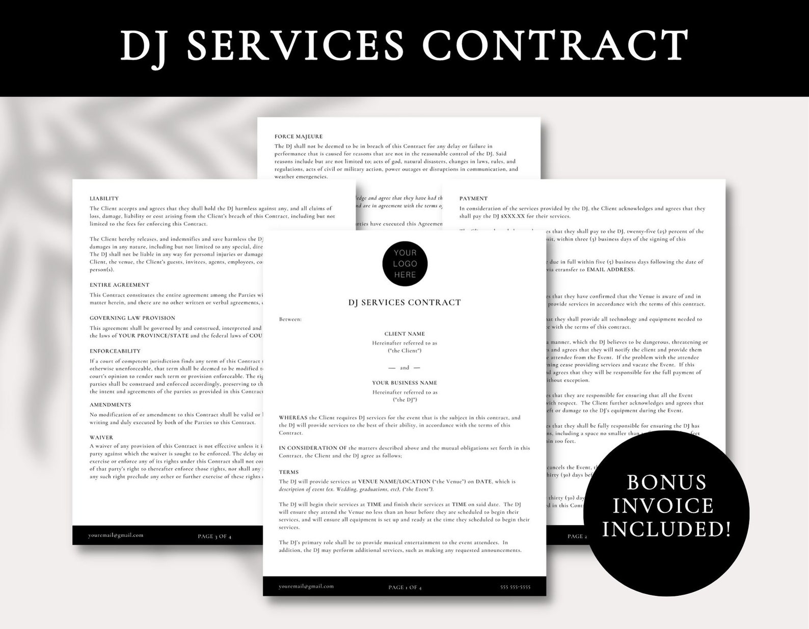 Editable DJ Contract | DJ Client Contract Template | DJ Services ...