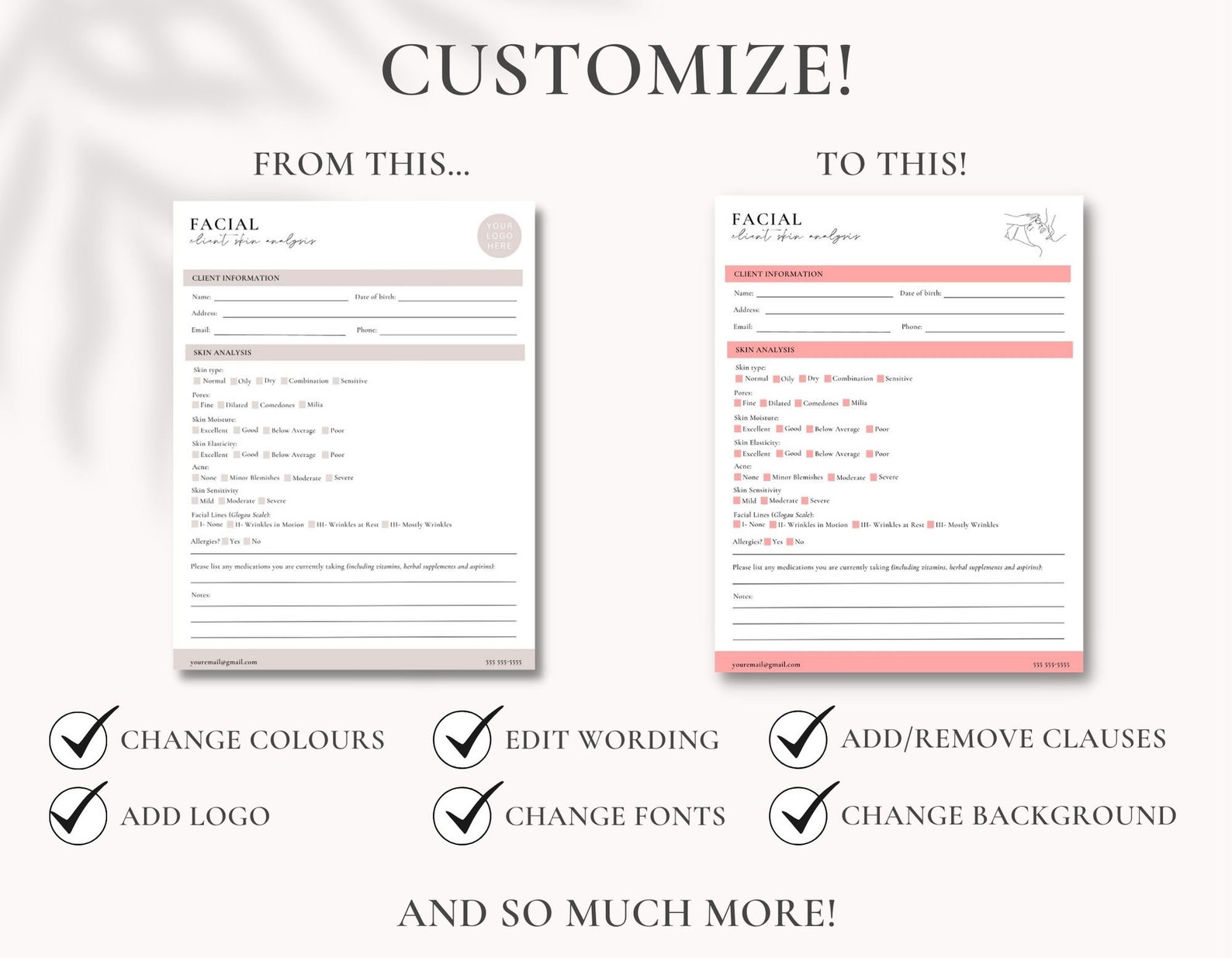 Facial Client Skin Analysis Form | Facial Client Intake Form | Client ...