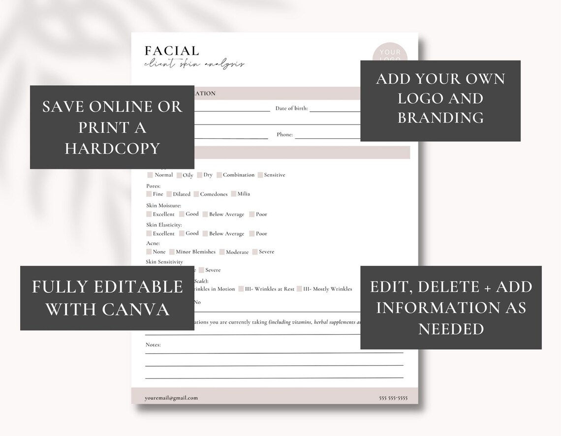 Facial Client Skin Analysis Form Facial Client Intake Form Client ...