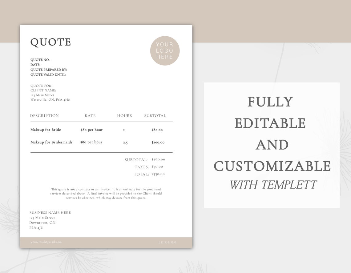 Editable Price Quotation Form Small Business Price Quote Modern ...