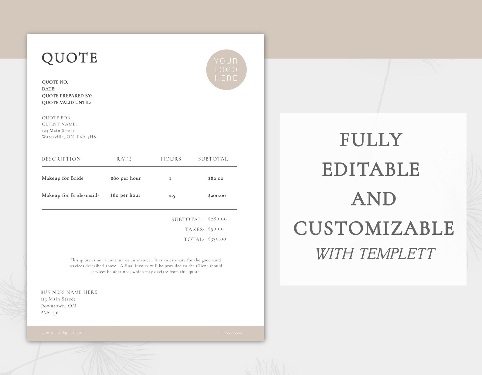 Editable Price Quotation Form Small Business Price Quote - Etsy
