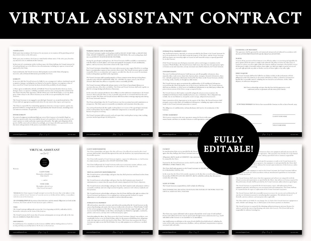 Virtual Assistant Contract | Contract for Virtual Assistant | Virtual Assistant Template ...