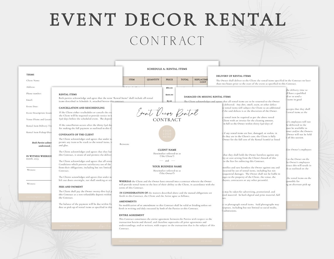 Event Decor Rental Contract Event Decor Rental Agreement - Etsy Canada