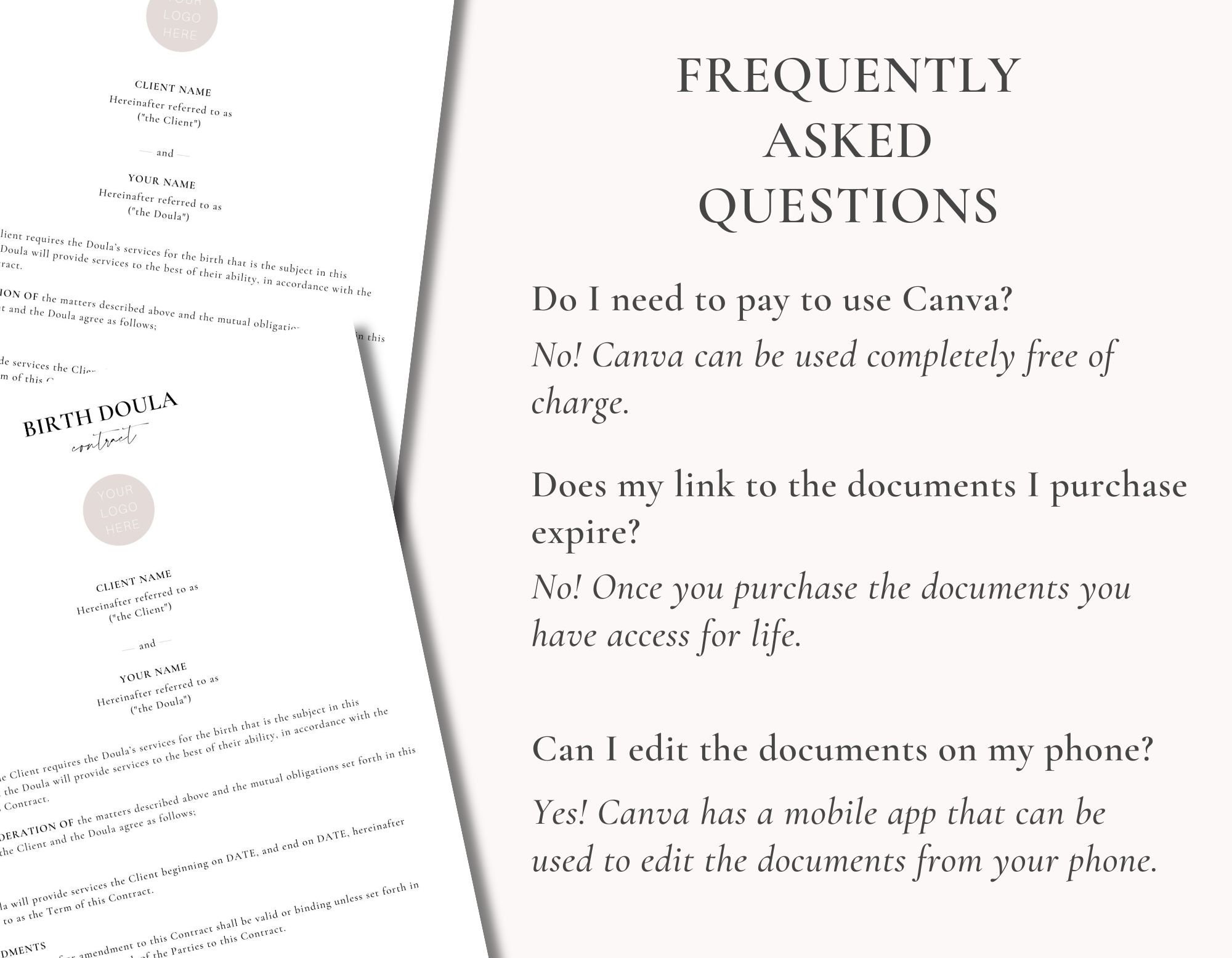 Birth Doula Contract Template | Doula Services Agreement | Doula ...