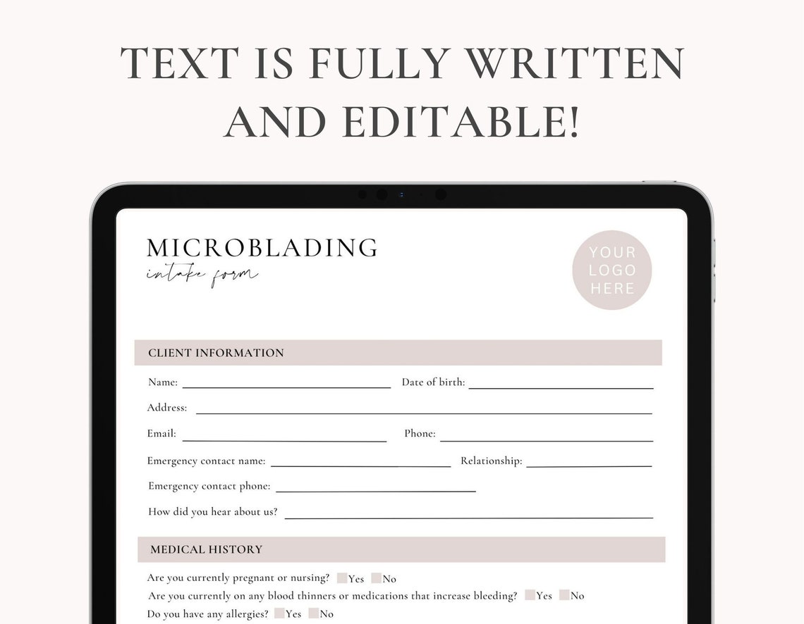 Microblading Client Intake and Consent Form Microblading Consultation ...