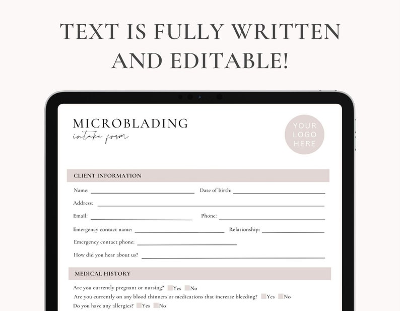 Microblading Client Intake and Consent Form | Microblading Consultation ...