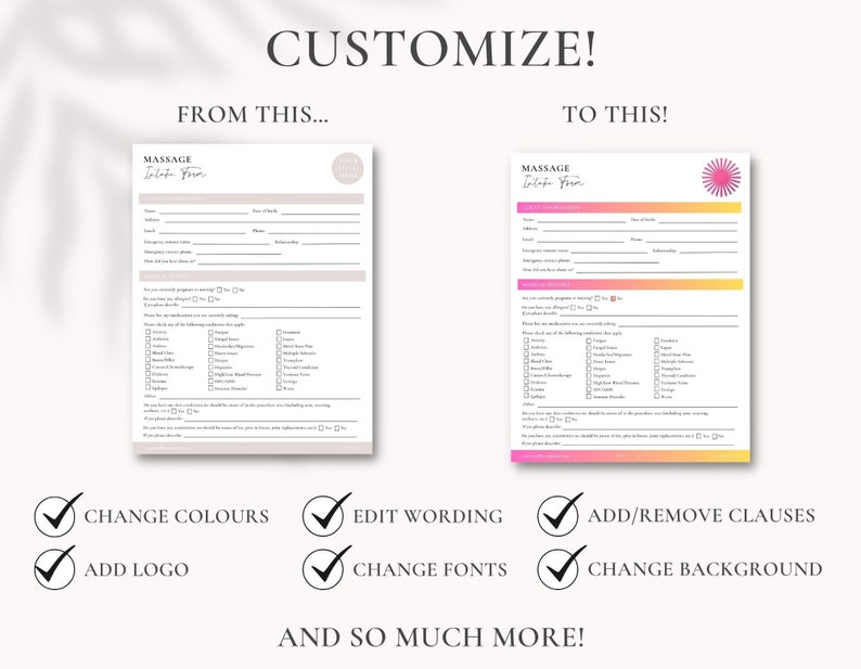 Massage Client Intake Form | Editable Client Intake Form | Massage ...