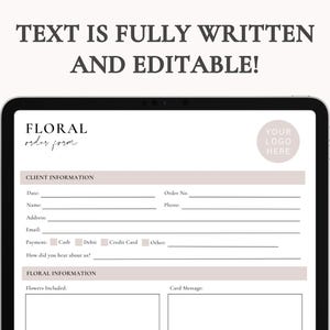 Flower Order Form for Florist Document Template Editable Order Form ...