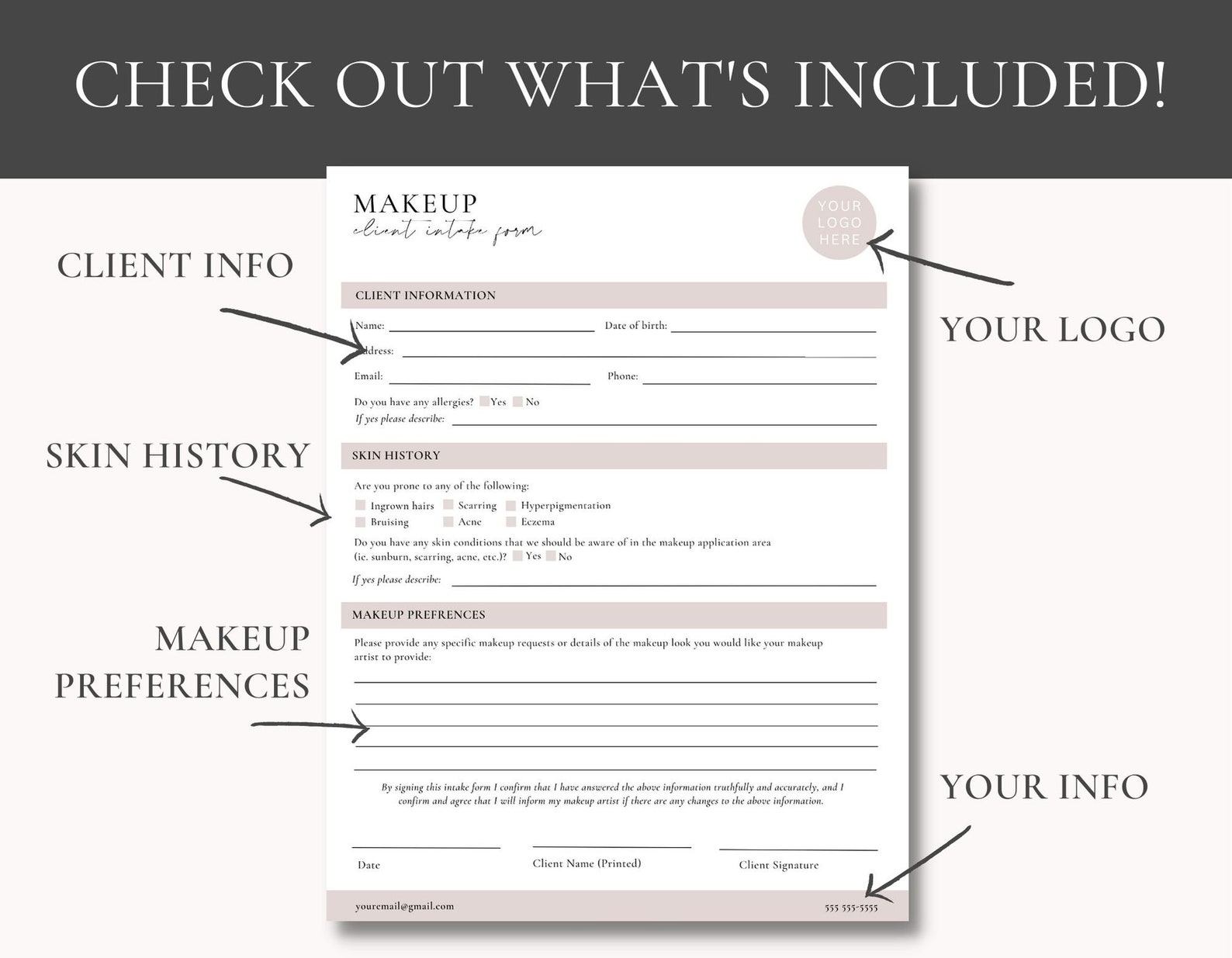 Makeup Artist Client Intake Form | Makeup Client Form | Makeup Artist ...