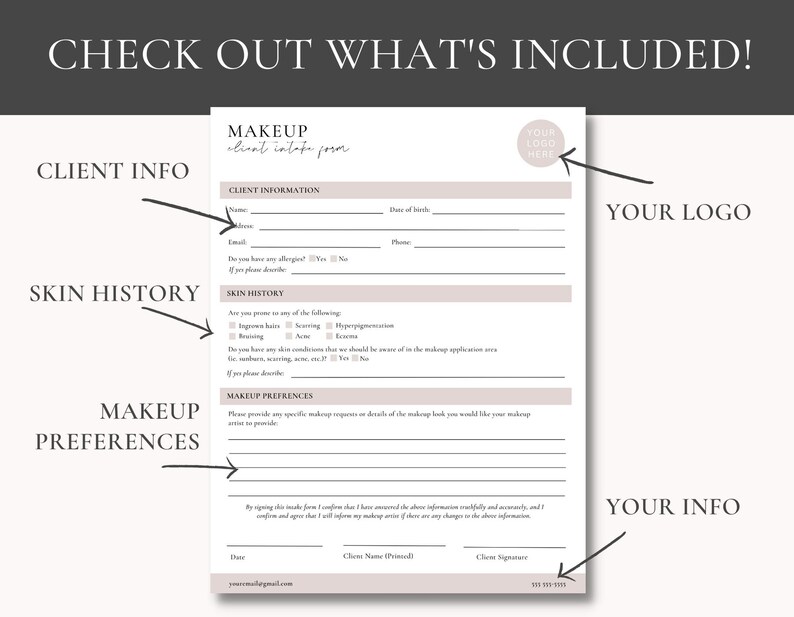 Makeup Artist Client Intake Form | Makeup Client Form | Makeup Artist ...