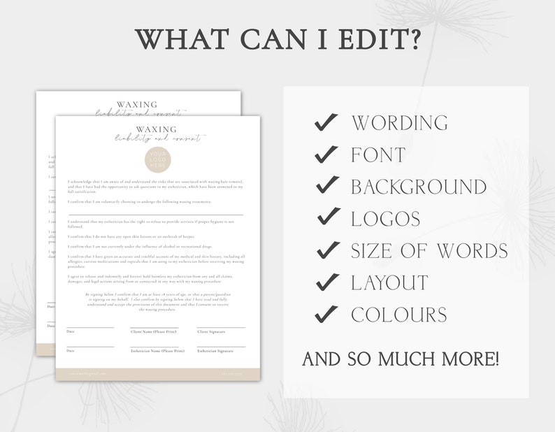 Waxing Client Liability and Consent Form Professional Waxing Treatment ...