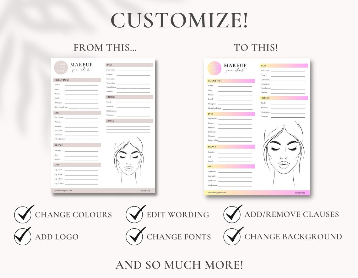 Editable Makeup Face Chart Makeup Artist Template Makeup Artist ...