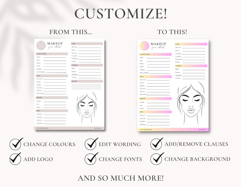 Editable Makeup Face Chart | Makeup Artist Template | Makeup Artist ...