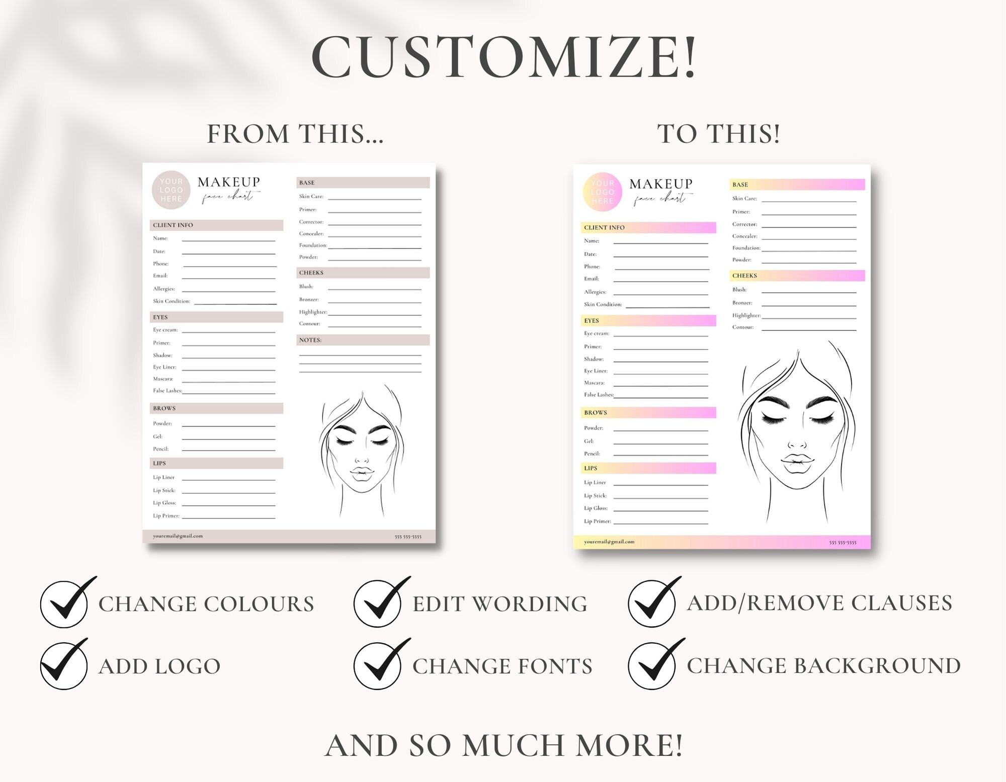 Editable Makeup Face Chart Makeup Artist Template Makeup Artist ...