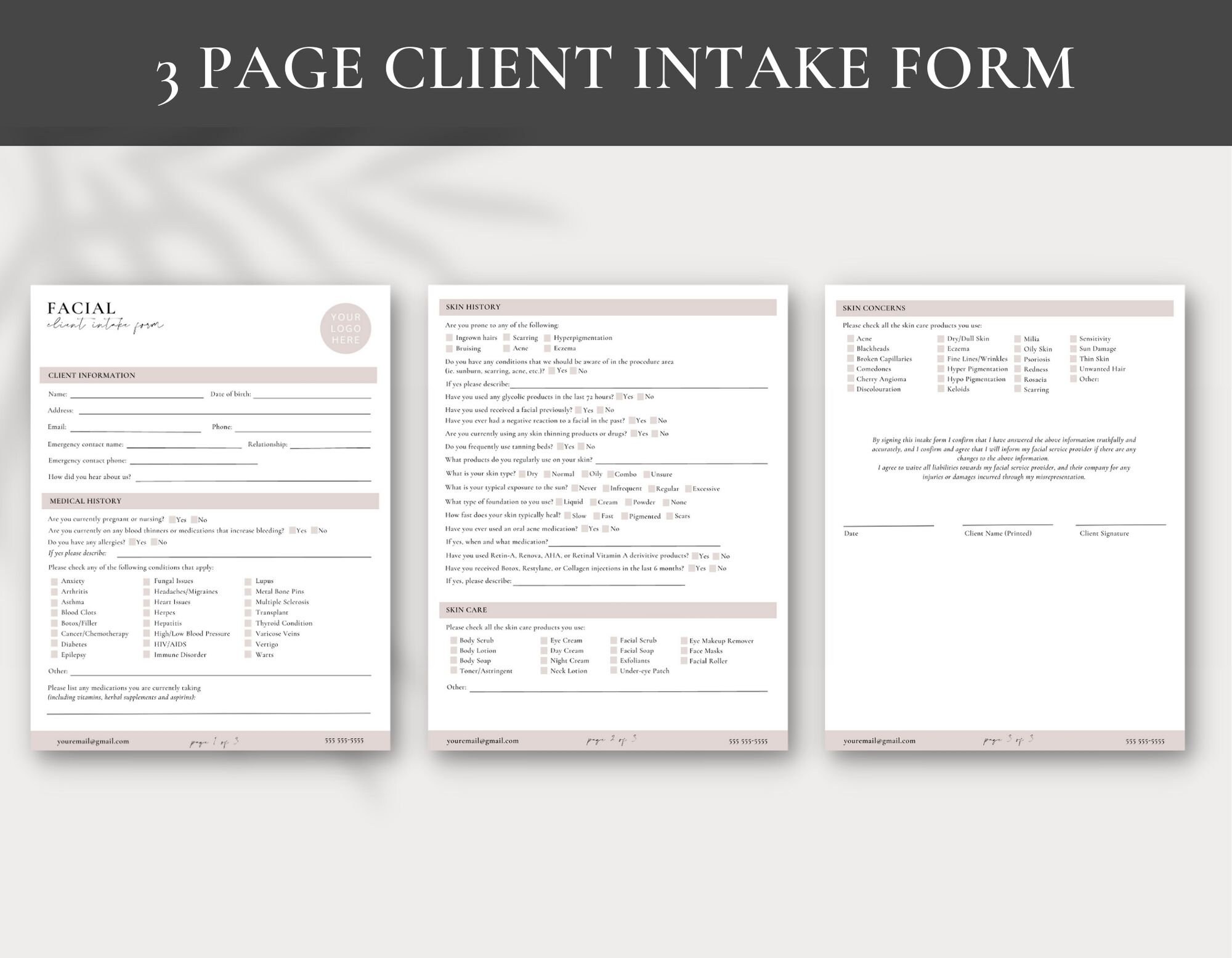 Facial Document Bundle Facial Treatment Forms Facial Form Templates ...