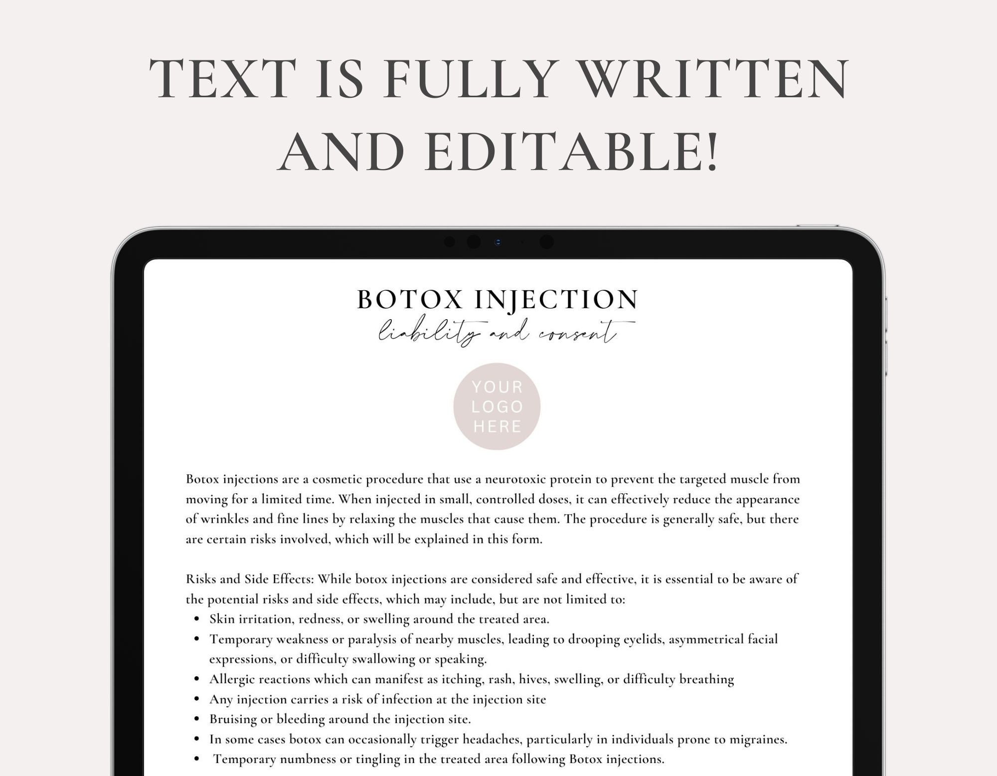 Botox Client Liability and Consent Form | Botox Form | Botox Waiver ...