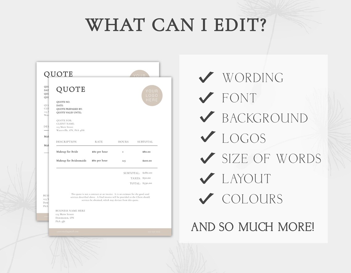 Editable Price Quotation Form Small Business Price Quote Modern ...