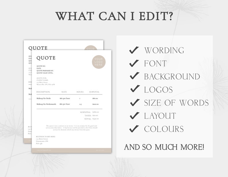 Editable Price Quotation Form | Small Business Price Quote | Modern ...