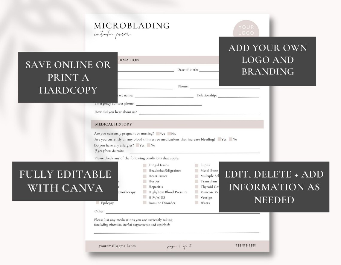 Microblading Client Intake and Consent Form Microblading Consultation ...