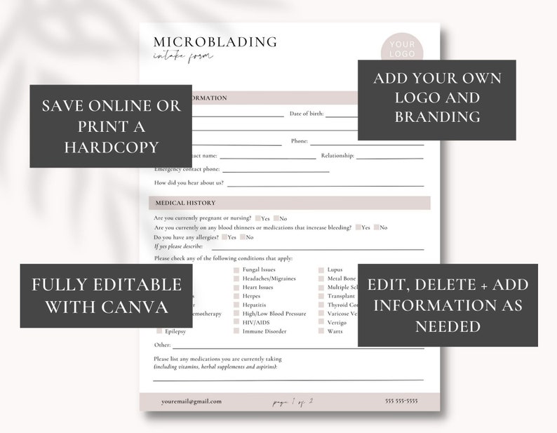 Microblading Client Intake and Consent Form | Microblading Consultation ...