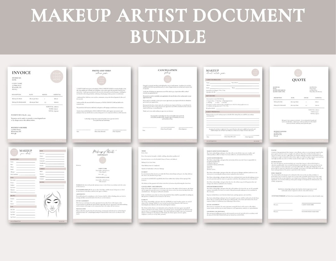 Makeup Artist Document Bundle | Makeup Business Template | Makeup ...