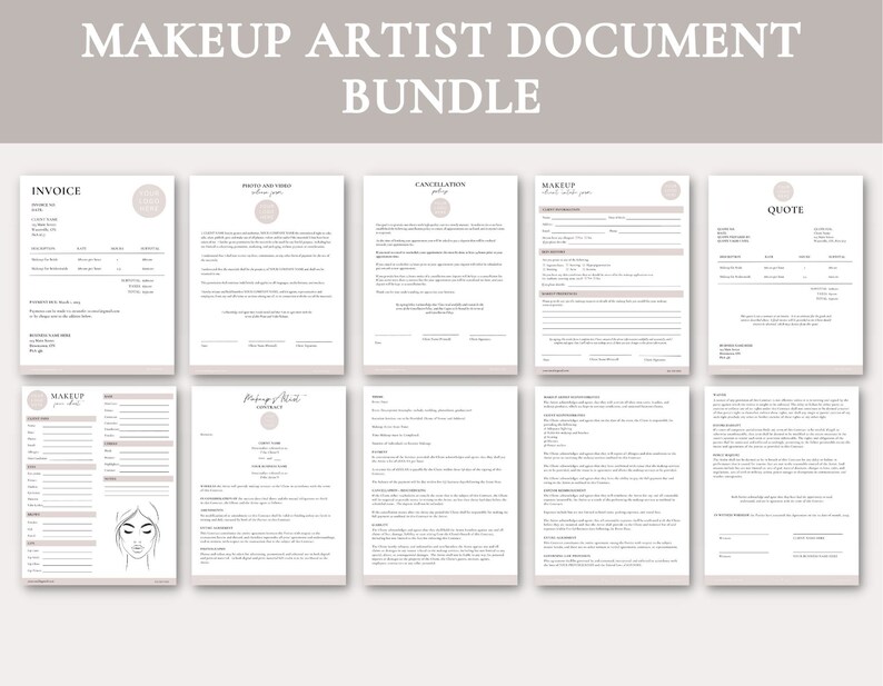 Makeup Artist Document Bundle | Makeup Business Template | Makeup ...