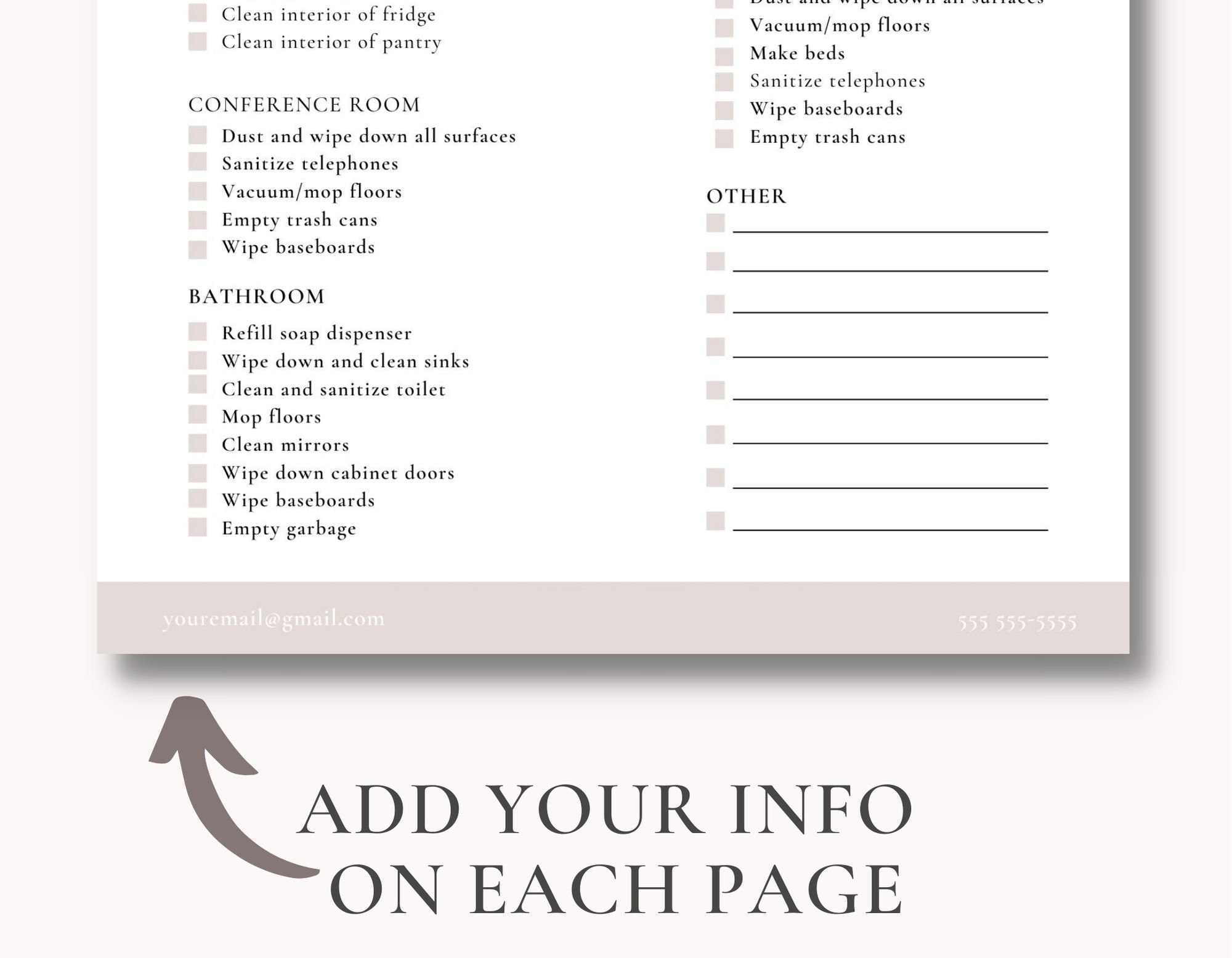 Commercial Cleaning Business Check List Editable Cleaning Check List ...