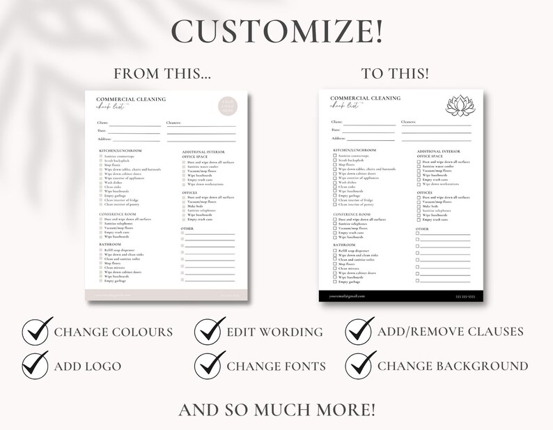 Commercial Cleaning Business Check List Editable Cleaning Check List ...