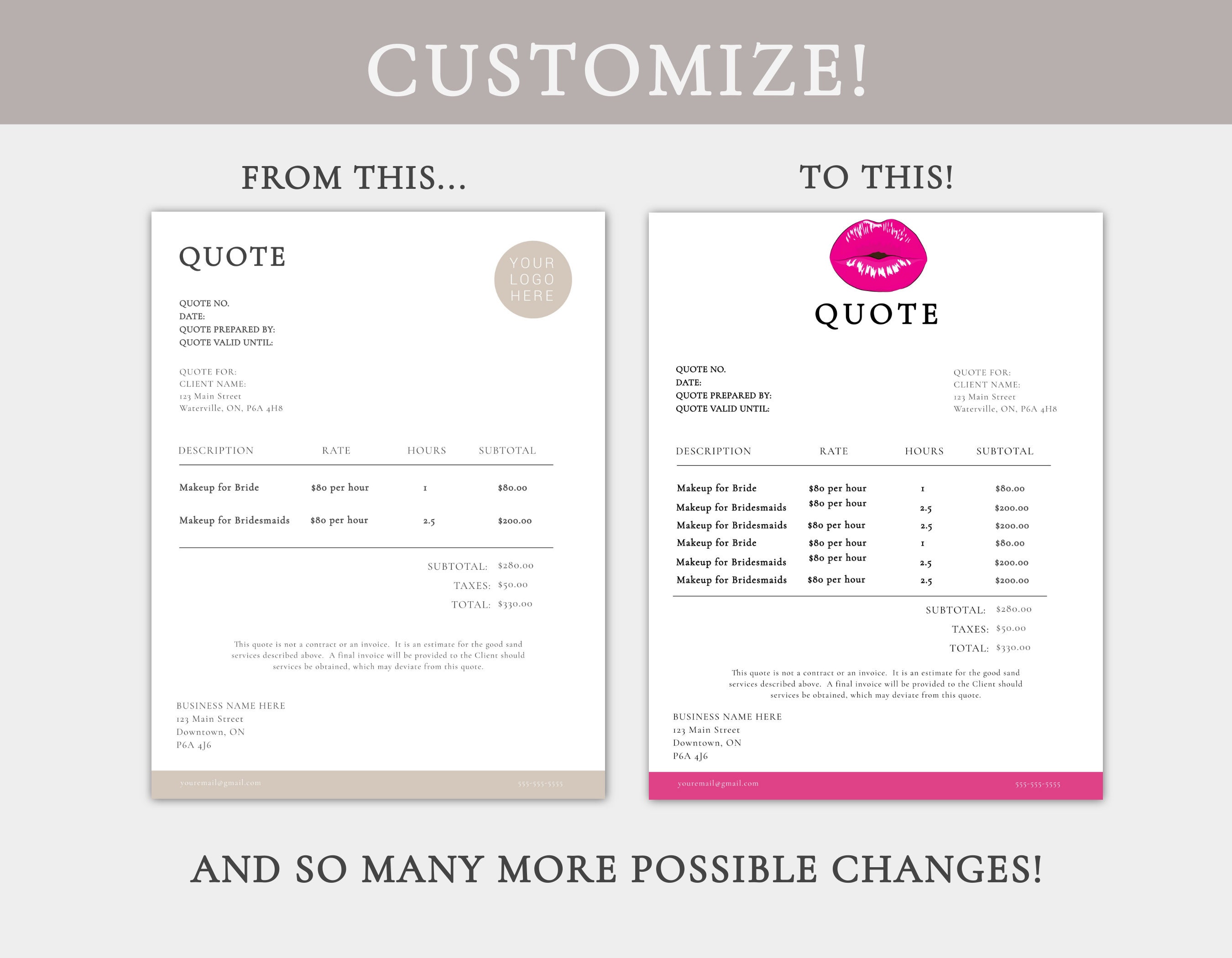 Editable Price Quotation Form | Small Business Price Quote | Modern ...
