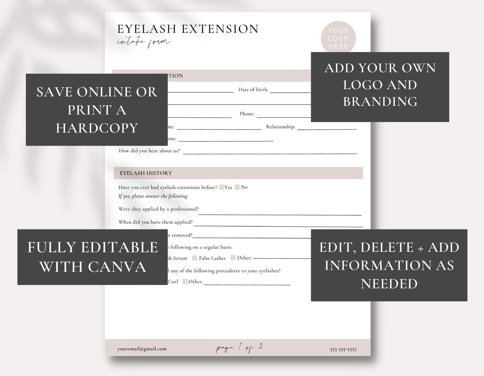Eyelash Extension Intake Form Eyelash Extension Consent Form Eyelash ...