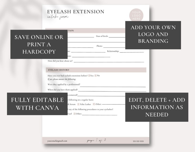 Eyelash Extension Intake Form Eyelash Extension Consent Form Eyelash ...