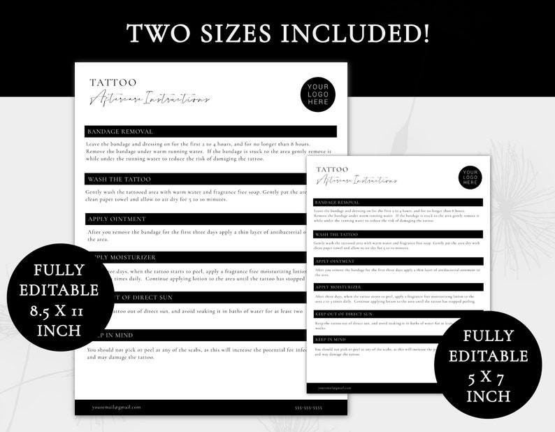 Tattoo Aftercare Instruction Template | Tattoo Artist Documents ...