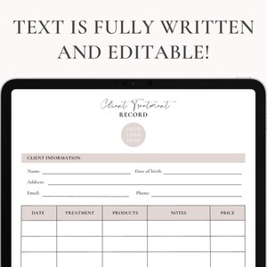 Client Treatment Record Template | Editable Esthetician Treatment ...