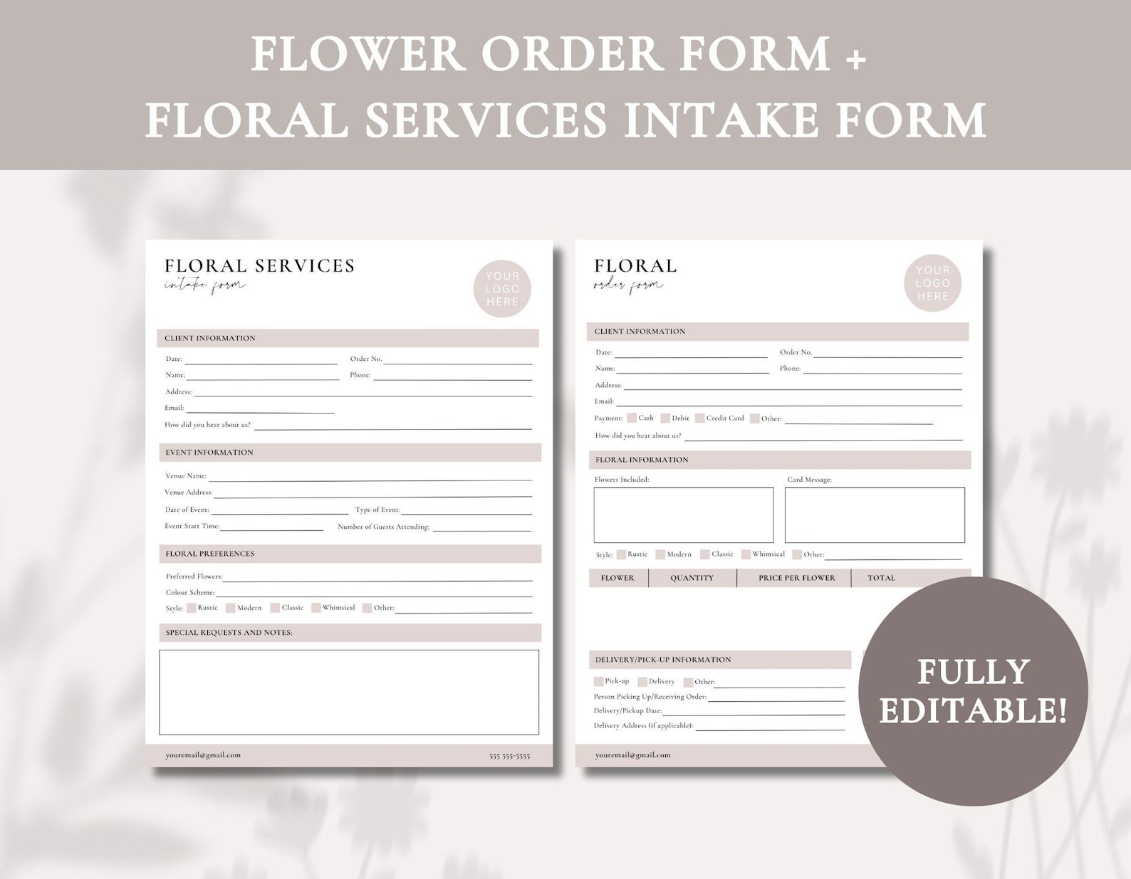 Flower Order Form for Florist Document Template for Florist Business ...