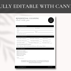 Residential Cleaning Service Client Intake Form | Cleaning Service ...