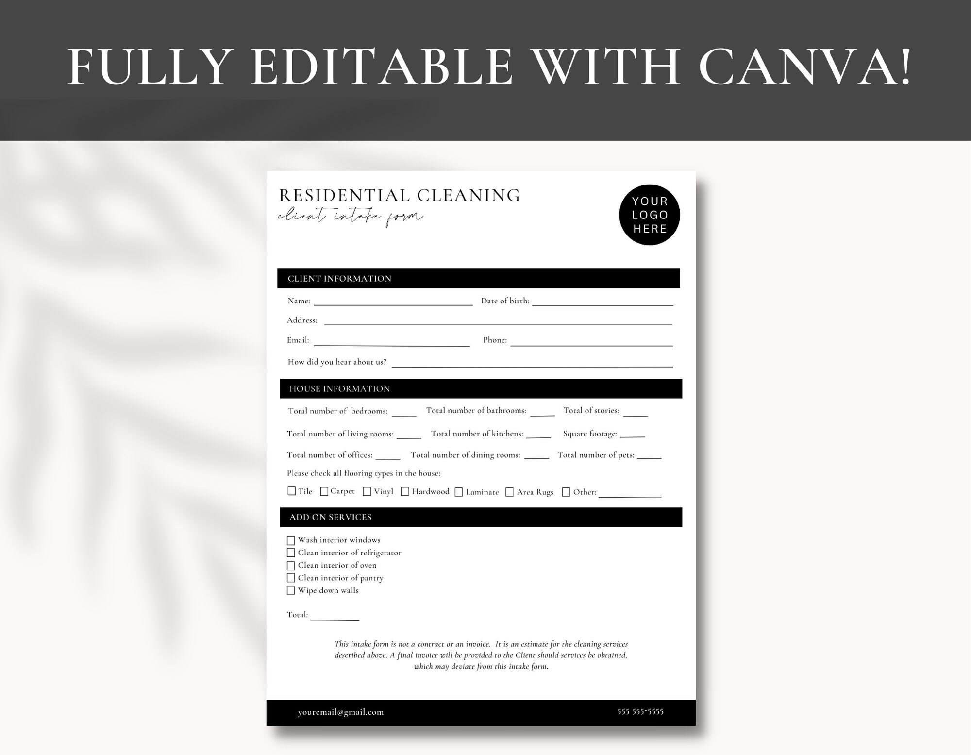 Residential Cleaning Service Client Intake Form | Cleaning Service ...