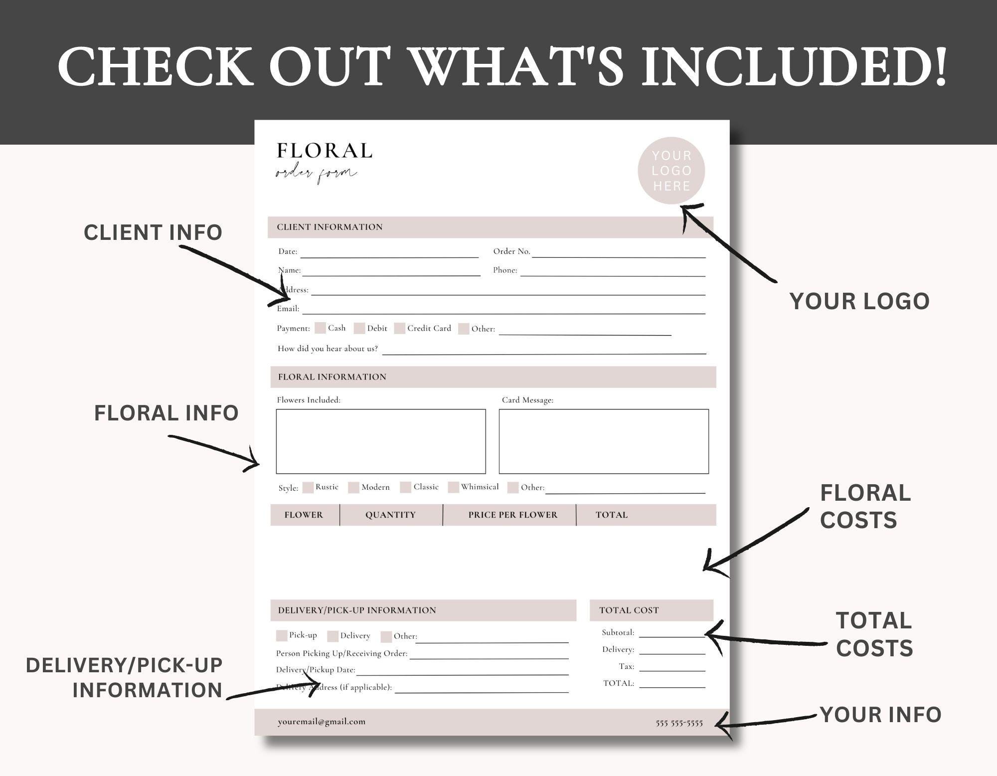 Flower Order Form for Florist Document Template Editable Order Form ...
