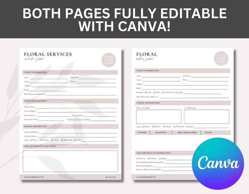 Flower Order Form for Florist Document Template for Florist Business ...