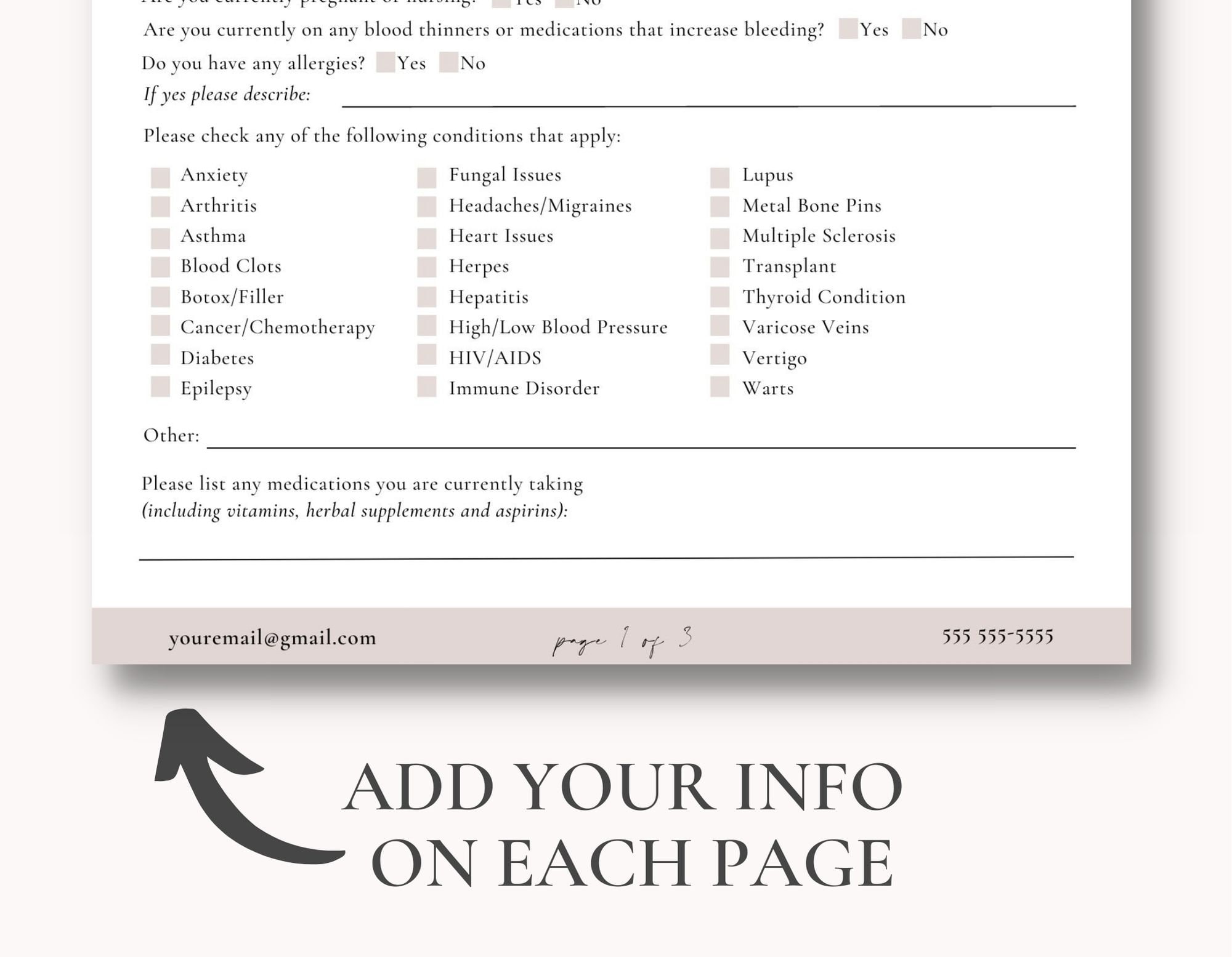 Facial Client Intake Form | Facial Treatment Form | Facial Consultation ...