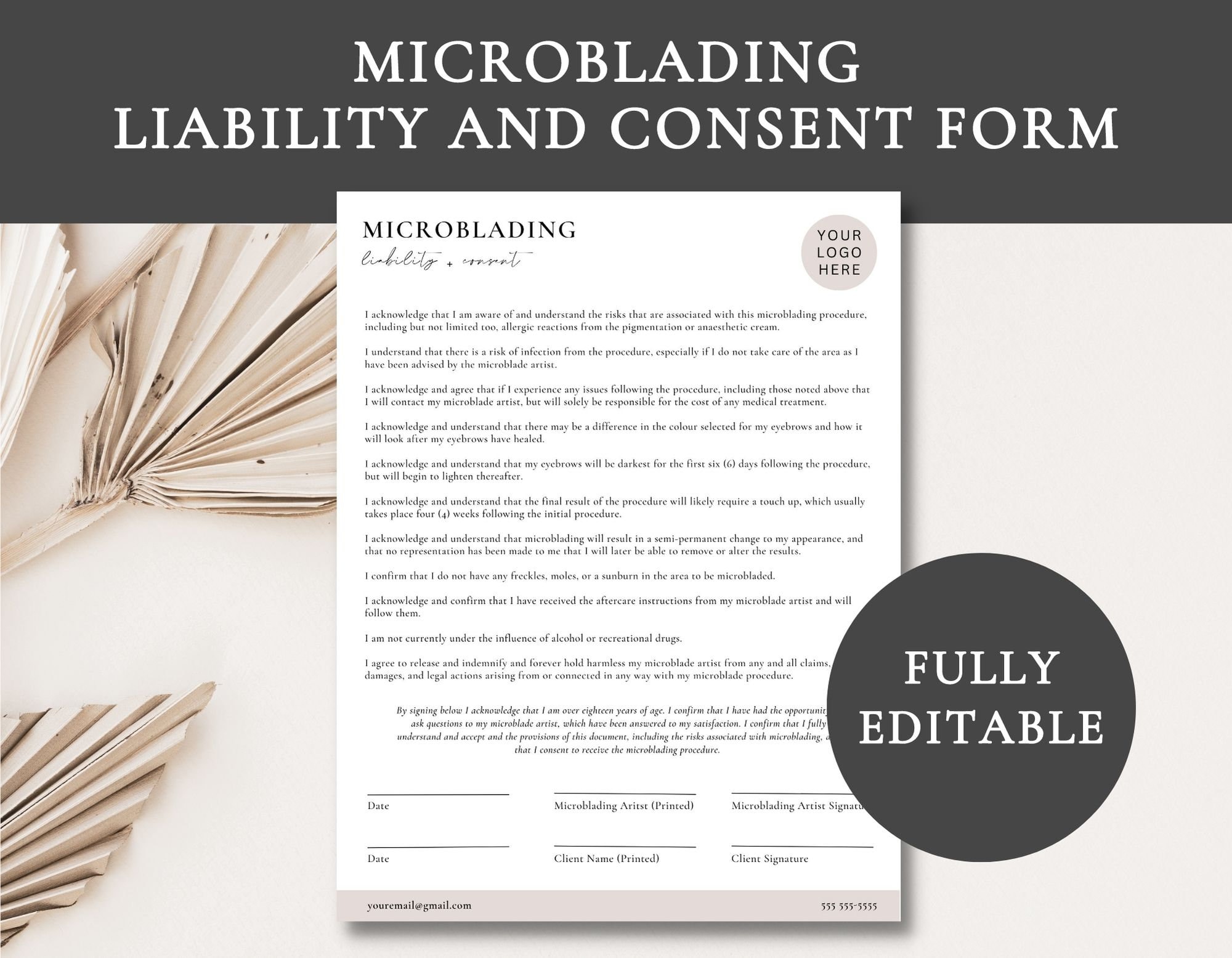 Microblading Client Consent and Liability Form | Editable Client Form ...