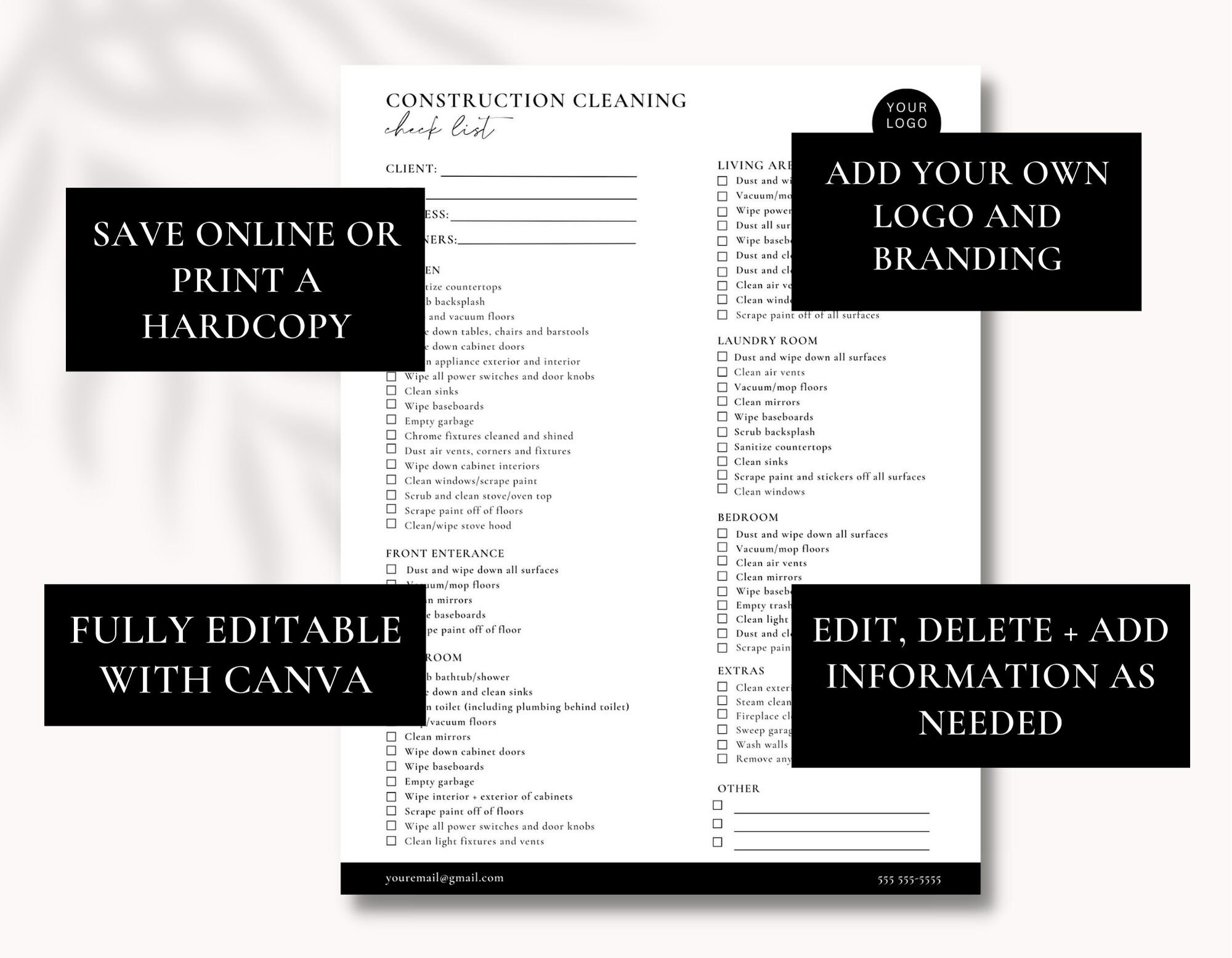 Construction Cleaning Check List | Editable Cleaning Check List ...