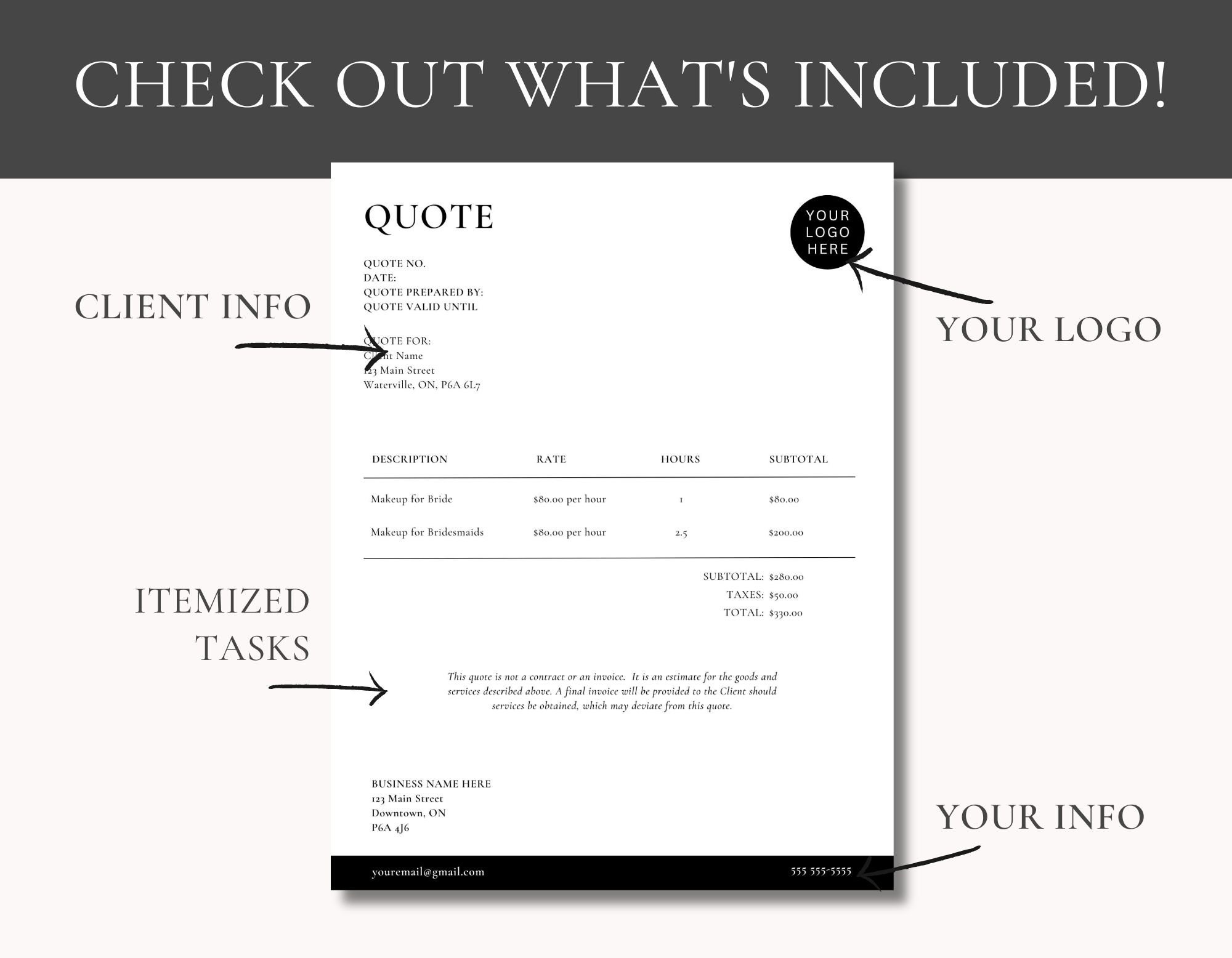 Editable Price Quotation Form | Small Business Price Quote | Modern ...
